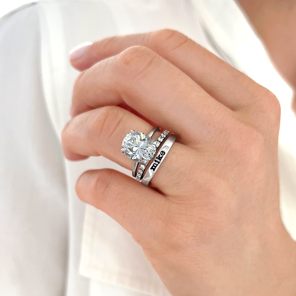 3 Ct Emerald Lab Diamond Secret Halo Personalized Engagement Ring Stack