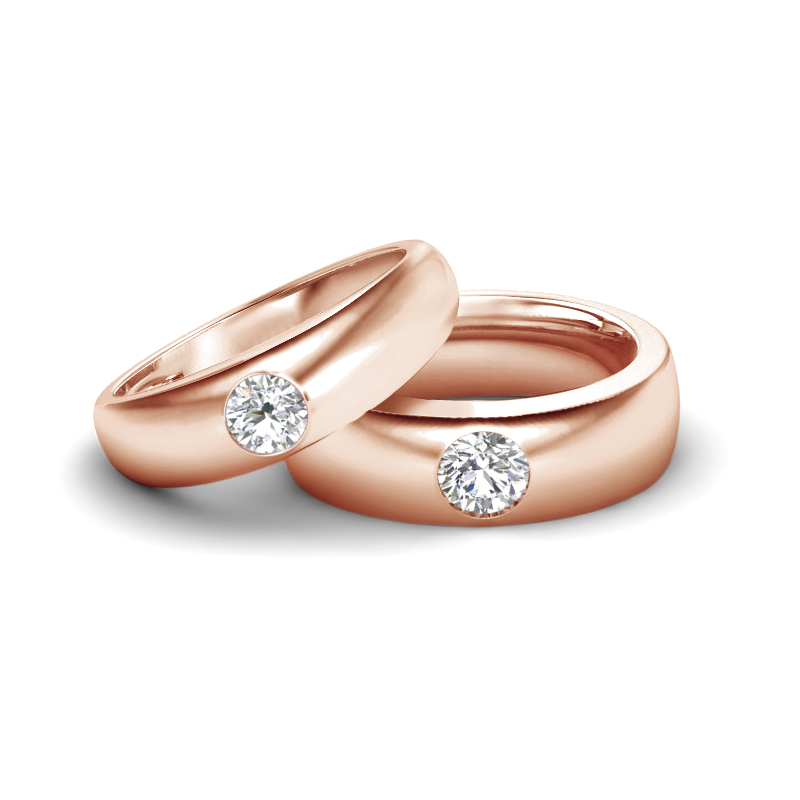 Lab Diamond Center Dome Wedding Bands Couples Rings Set
