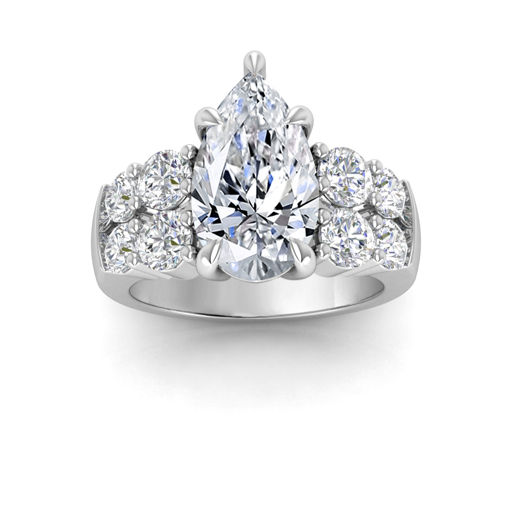 3 Ct Pear Premium Lab Diamond & 1.50 Ctw Wide Band Engagement Ring