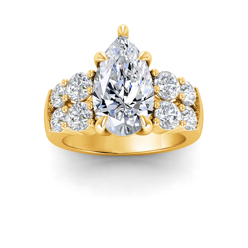 3.5 Ct Pear Moissanite & 1.50 Ctw Lab Diamond Wide Band Engagement Ring