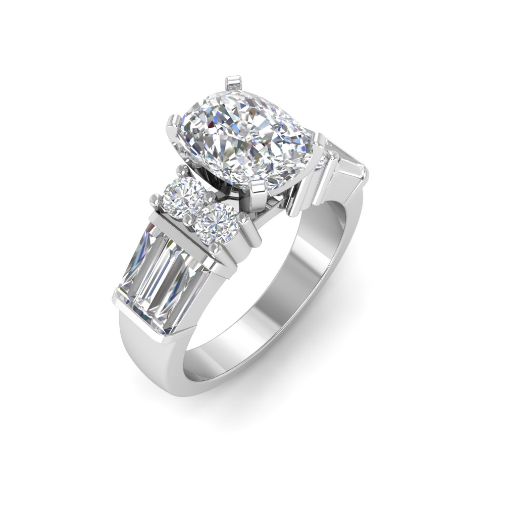 6 Ct Elongated Cushion Moissanite & 1.67 Ctw Lab Diamond Baguette Wide ...