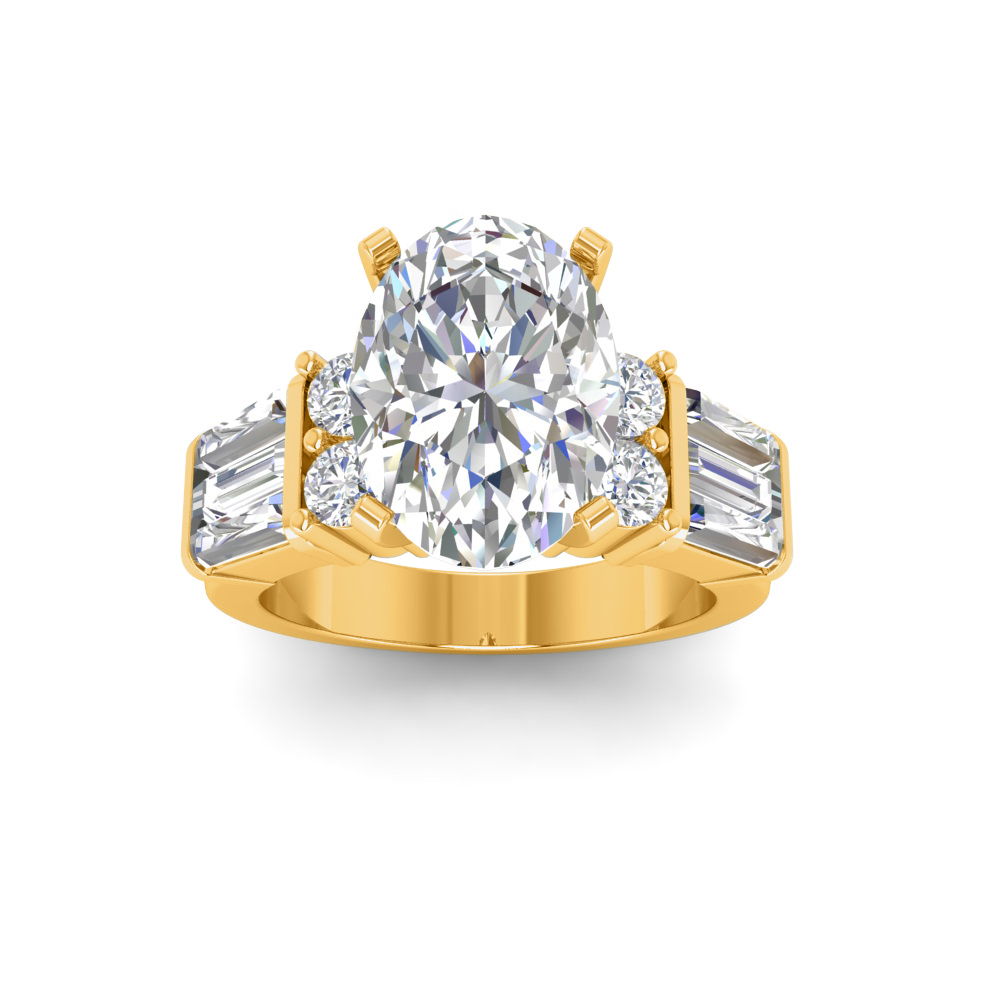 4 Ct Oval Lab Diamond & 1.67 Ctw Lab Diamond Baguette Wide Band ...