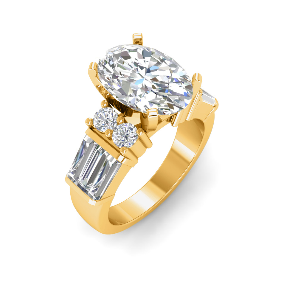 4 Ct Oval Lab Diamond & 1.67 Ctw Lab Diamond Baguette Wide Band ...