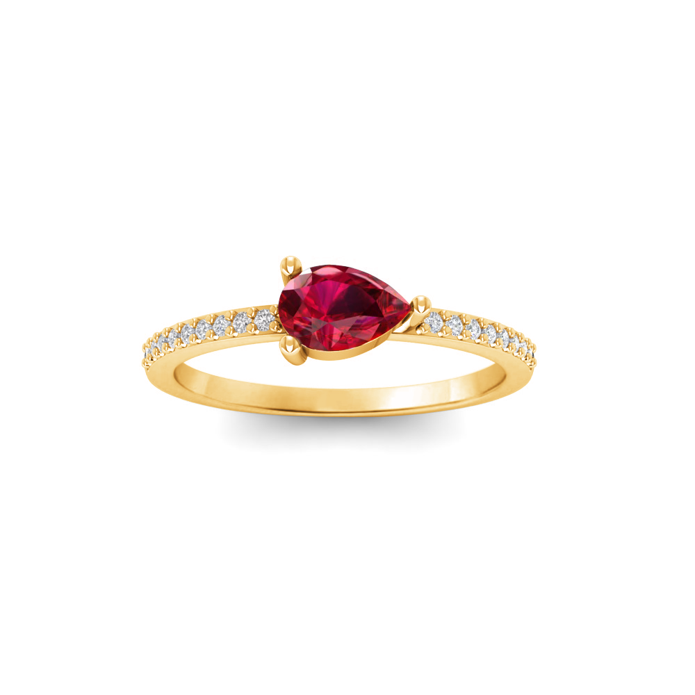 East West .50 Ct Pear Ruby Pavé Birthstone Ring