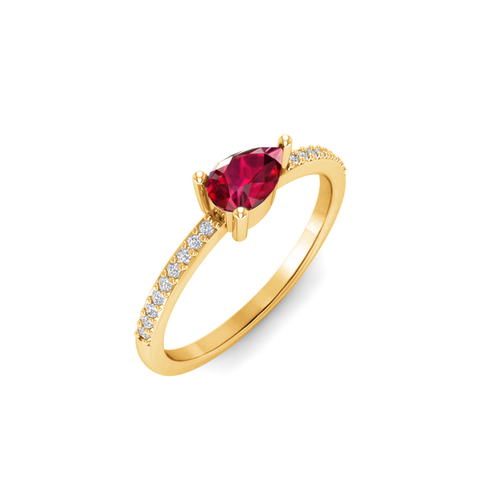East West .50 Ct Pear Ruby Pavé Birthstone Ring
