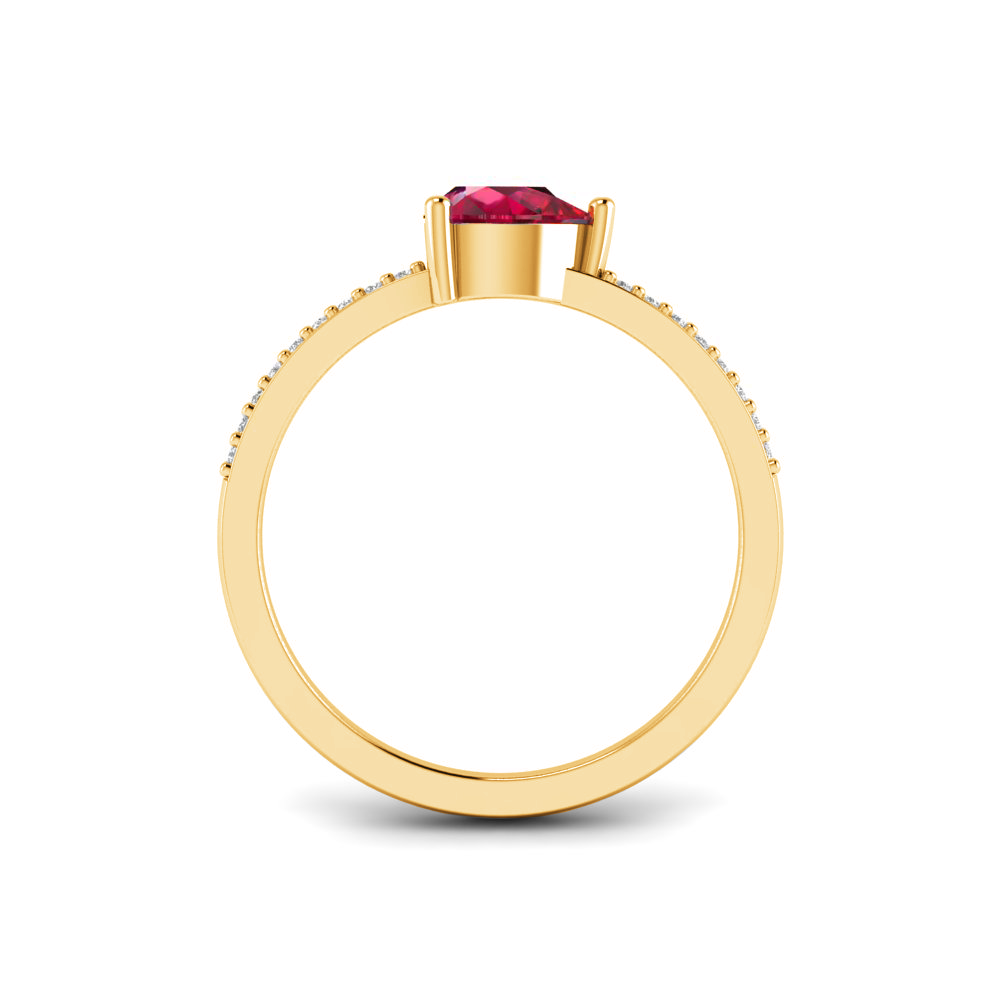 East West .50 Ct Pear Ruby Pave Birthstone Ring