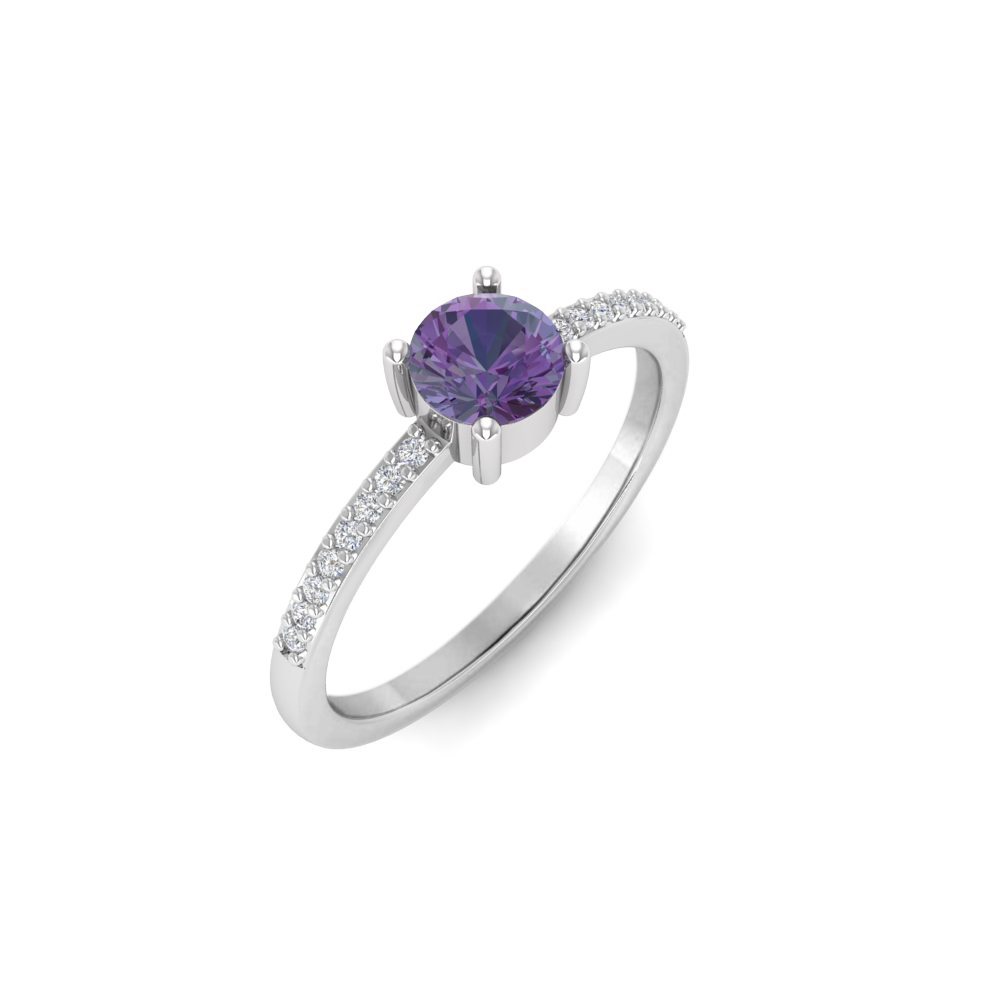 East West .50 Ct Round Alexandrite Pavé Birthstone Ring