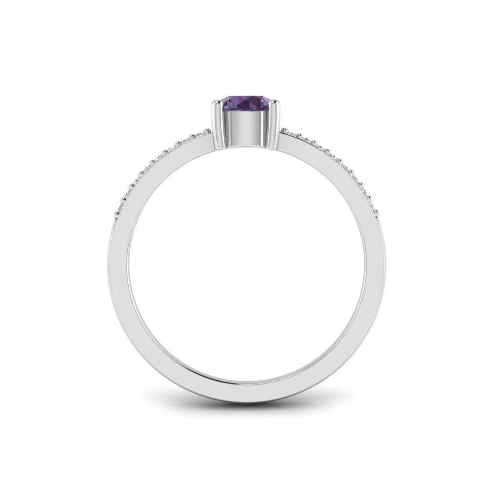 East West .50 Ct Round Alexandrite Pavé Birthstone Ring