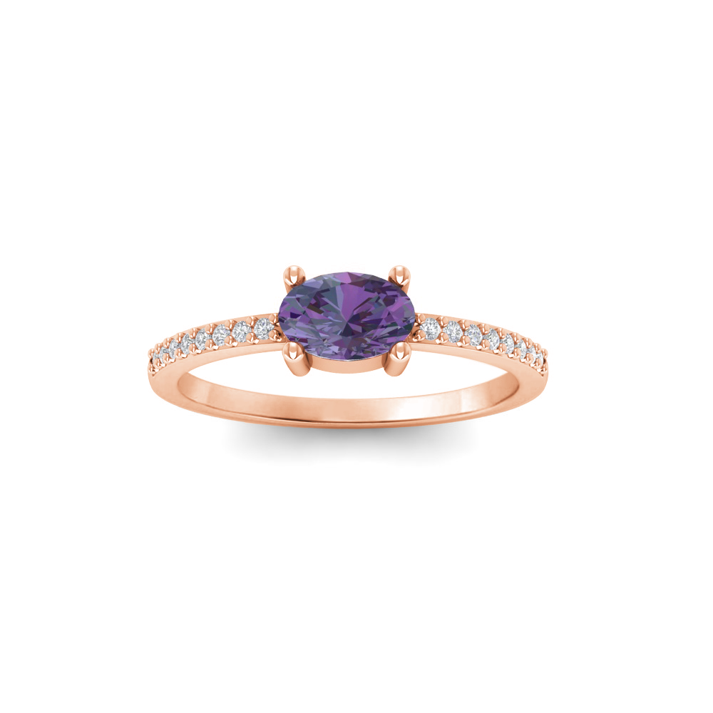 East West .50 Ct Oval Alexandrite Pavé Birthstone Ring