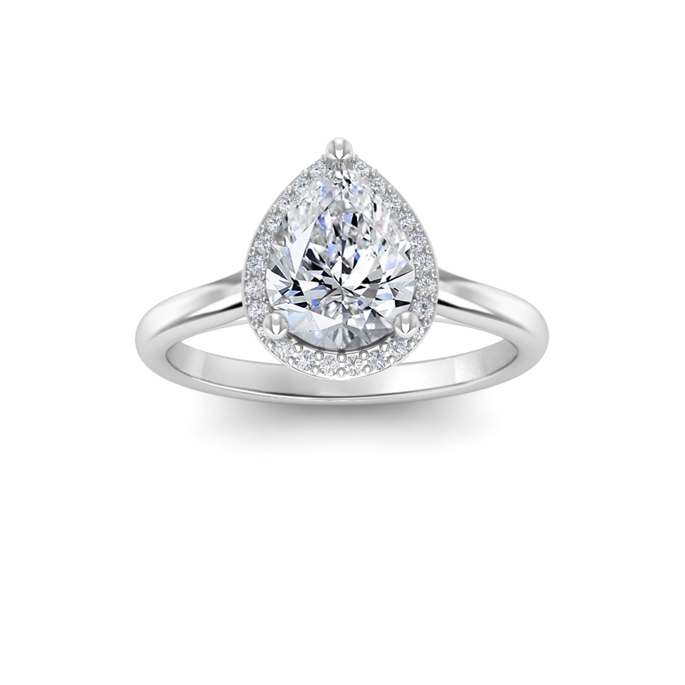 3 Ct Pear Lab Diamond & .15 Ctw Diamond Classic Halo Engagement Ring