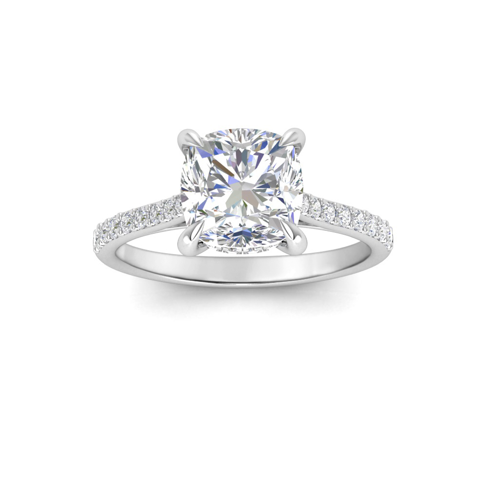 3 Ct Cushion Lab Diamond & .30 Ctw Diamond Hidden Halo Timeless Pavé ...