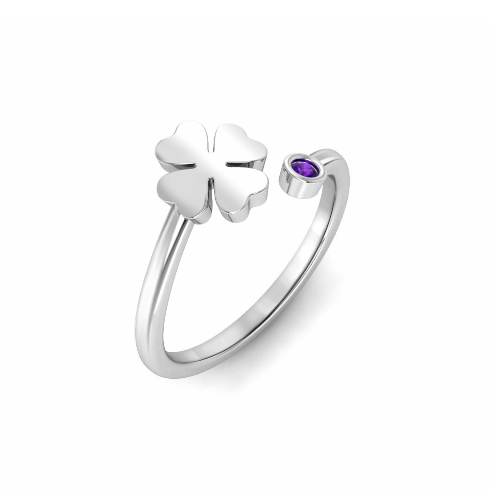 Four Leaf Clover Birthstone Open Ring
