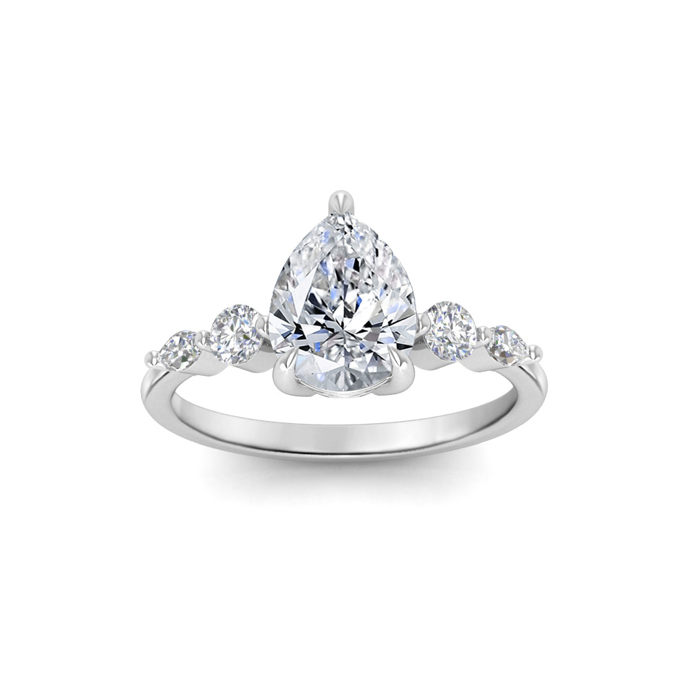 2 Ct Pear Lab Diamond & 0.34 Ctw Diamond Tapered Engagement Ring