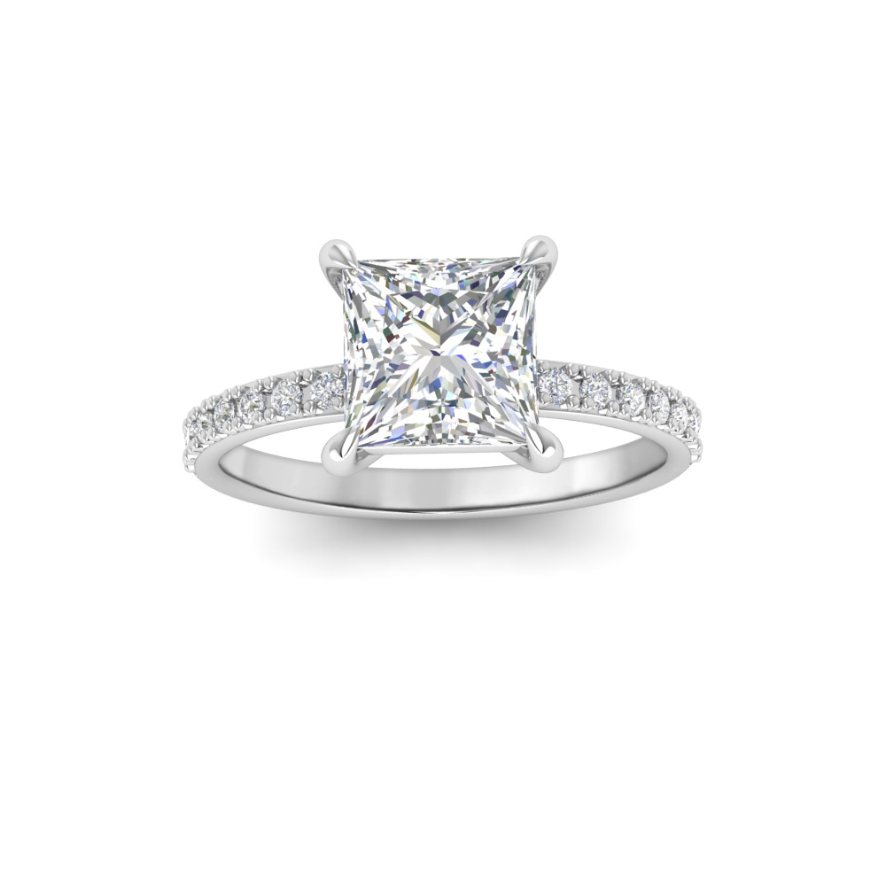 1 Ct Princess Lab Diamond & .16 Ctw Diamond Whisper Pavé Engagement Ring