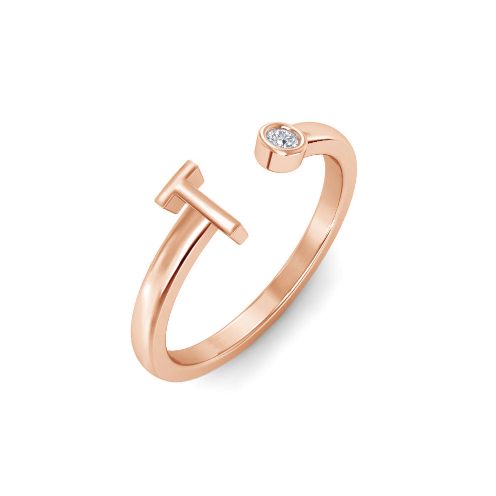Birthstone Initial Open Ring T