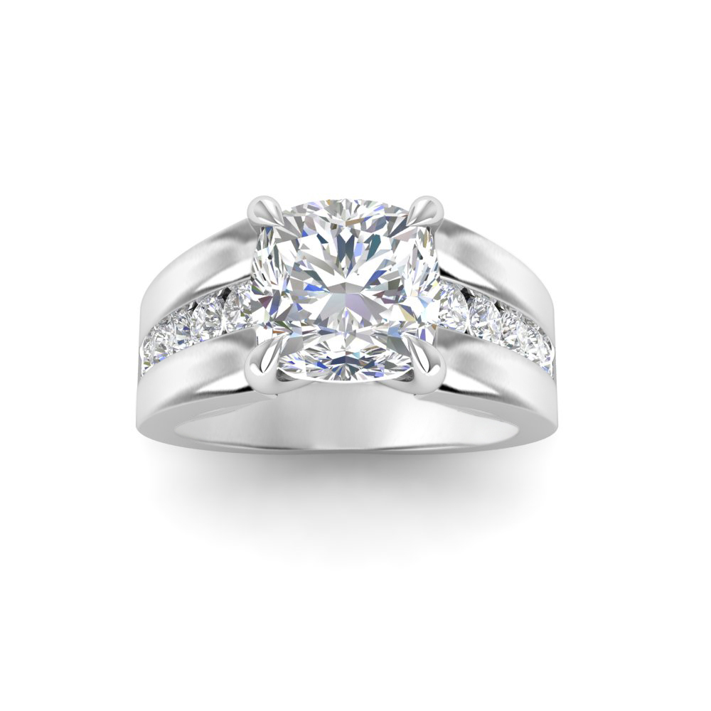4 Ct Cushion Moissanite Channel Set Wide Band Engagement Ring