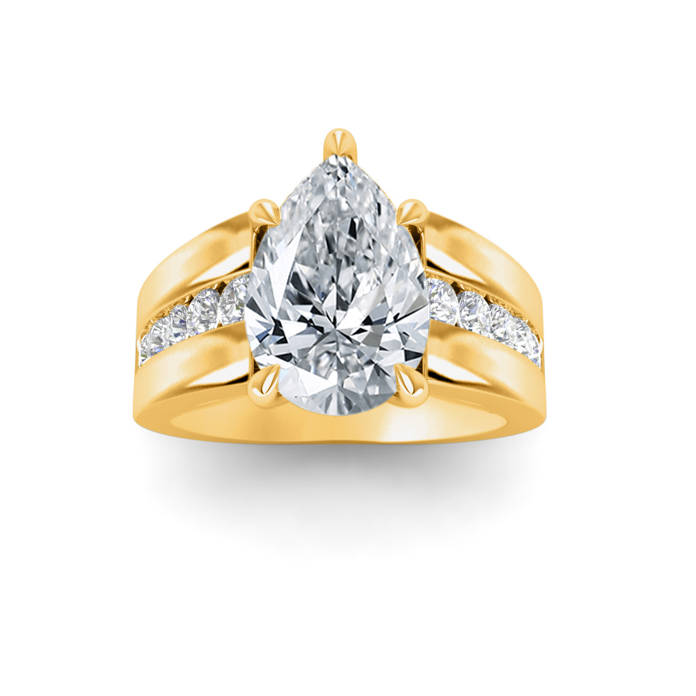 4 Ct Pear Lab Diamond Channel Set Wide Band Engagement Ring