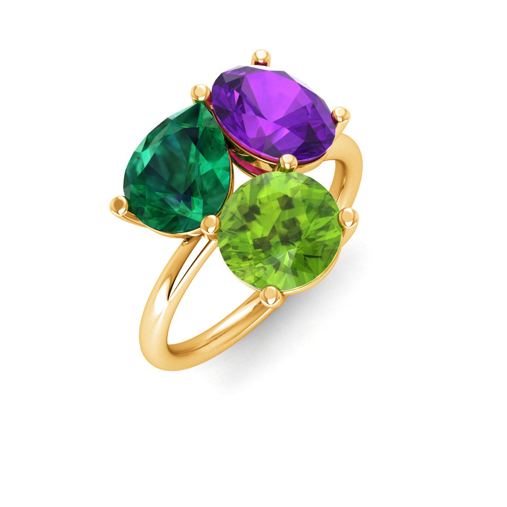 6 Ctw Birthstone Pear, Oval & Round Toi et Moi Three Stone Ring