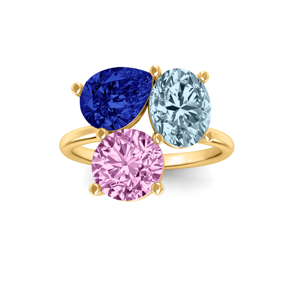 3 Ctw Birthstone Pear, Oval & Round Toi et Moi Three Stone Ring