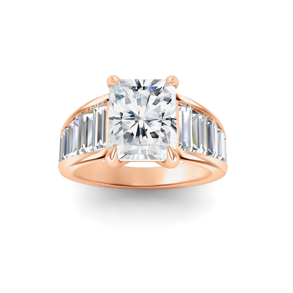 6 Ct Radiant Lab Diamond Wide Baguette Cut Engagement Ring