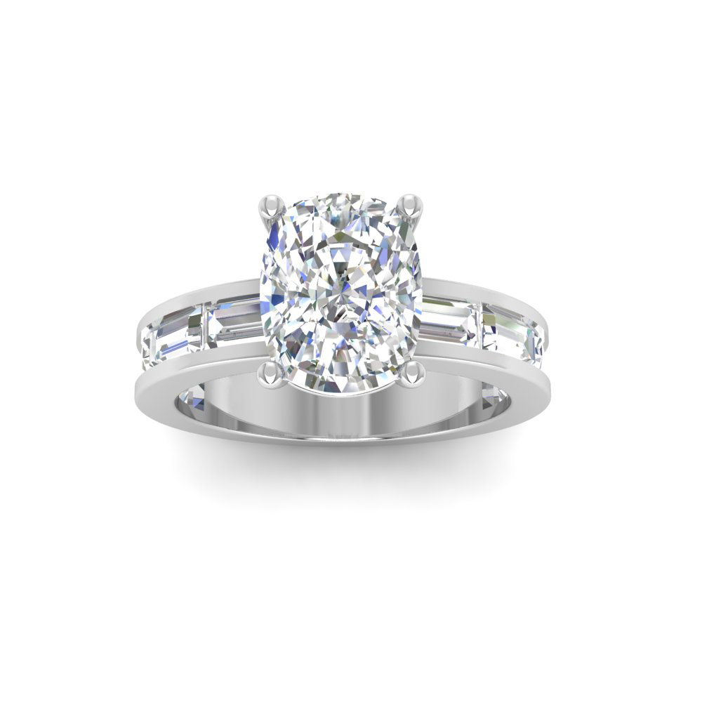 4 Ct Elongated Cushion Lab Diamond Channel Set Baguette Engagement Ring
