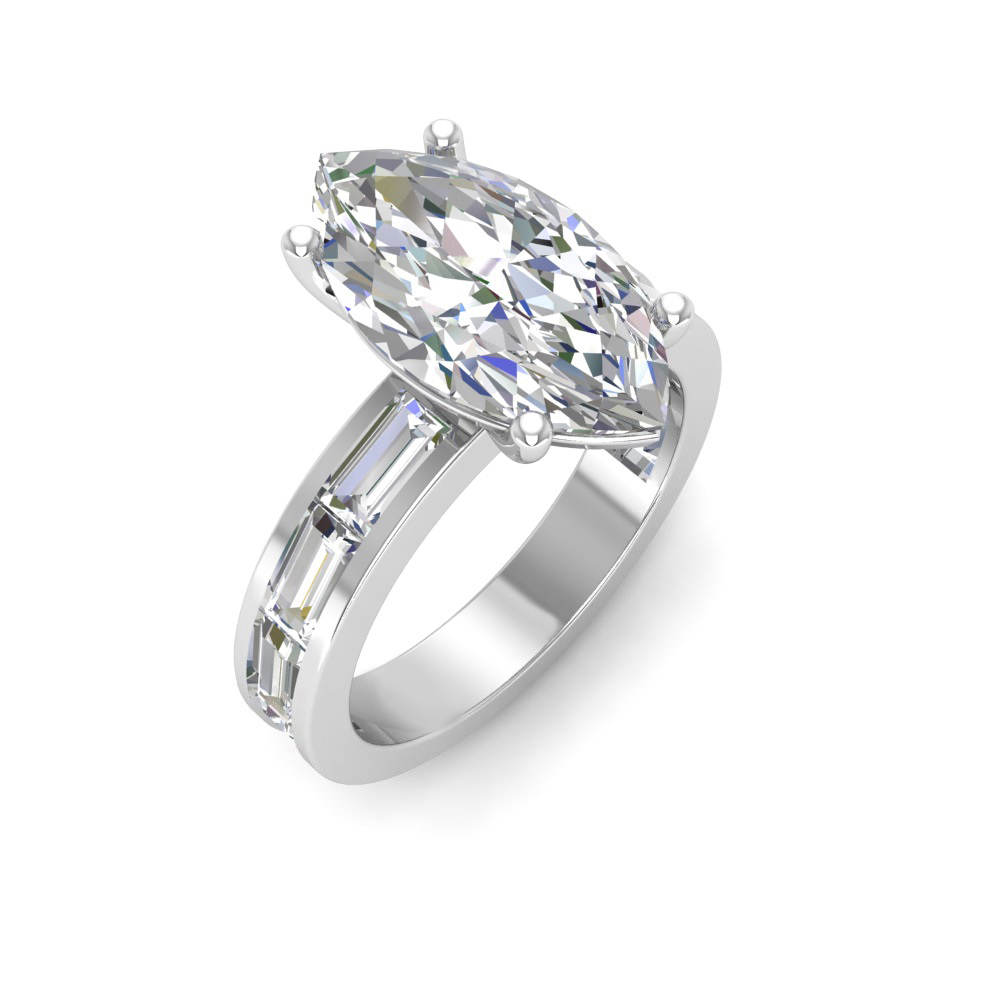 2.5 Ct Marquise Colorless Lab Diamond Channel Set Baguette Engagement Ring