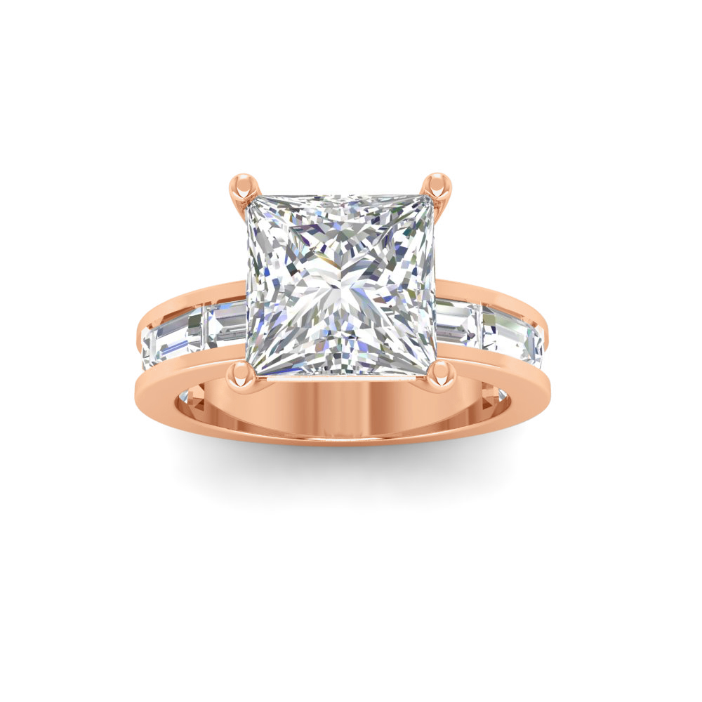 3 Ct Princess Colorless Lab Diamond Channel Set Baguette Engagement Ring