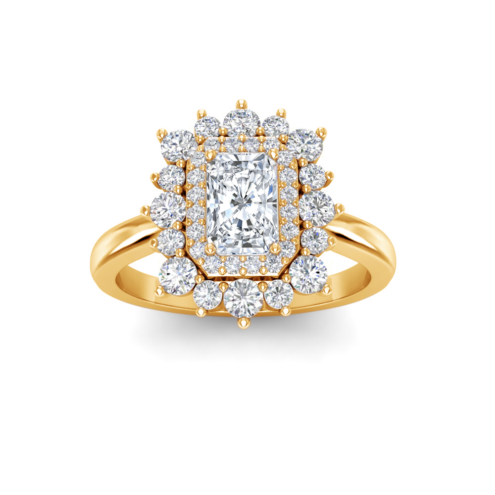 .50 Ct Radiant Colorless Lab Diamond Sunburst Halo Engagement Ring