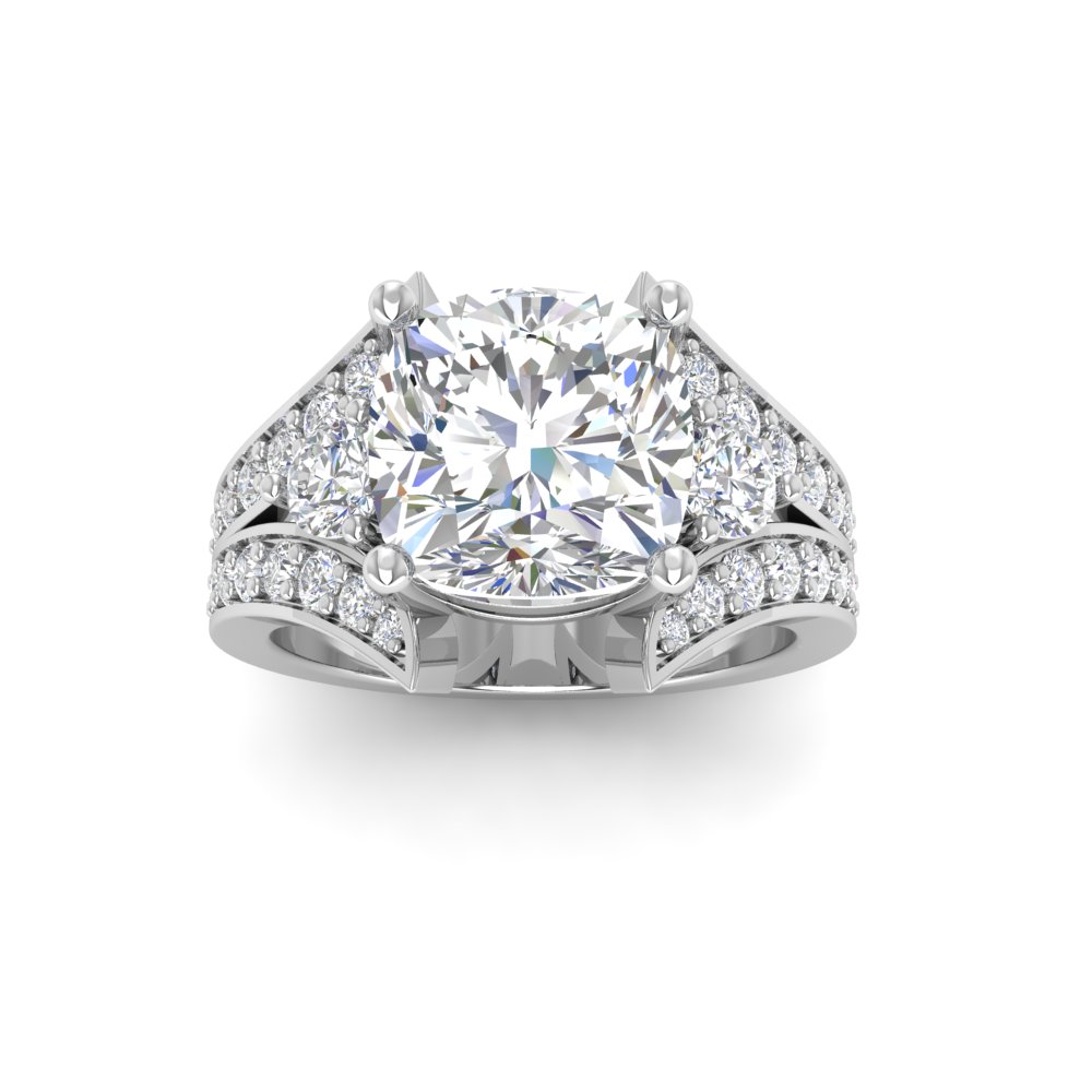 2 Ct Cushion Lab Diamond & 1 Ctw Split Shank Wide Band Engagement Ring