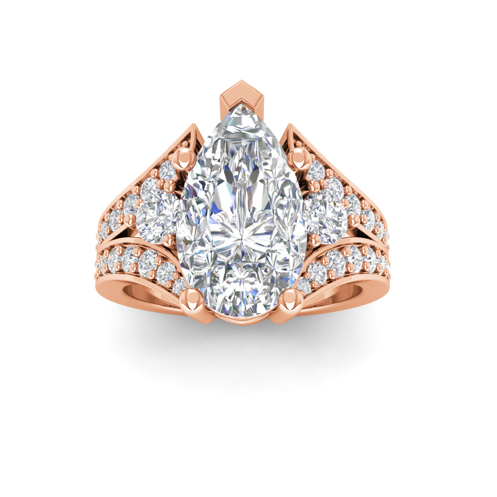 3 Ct Pear Colorless Lab Diamond & 1 Ctw Split Shank Wide Band ...