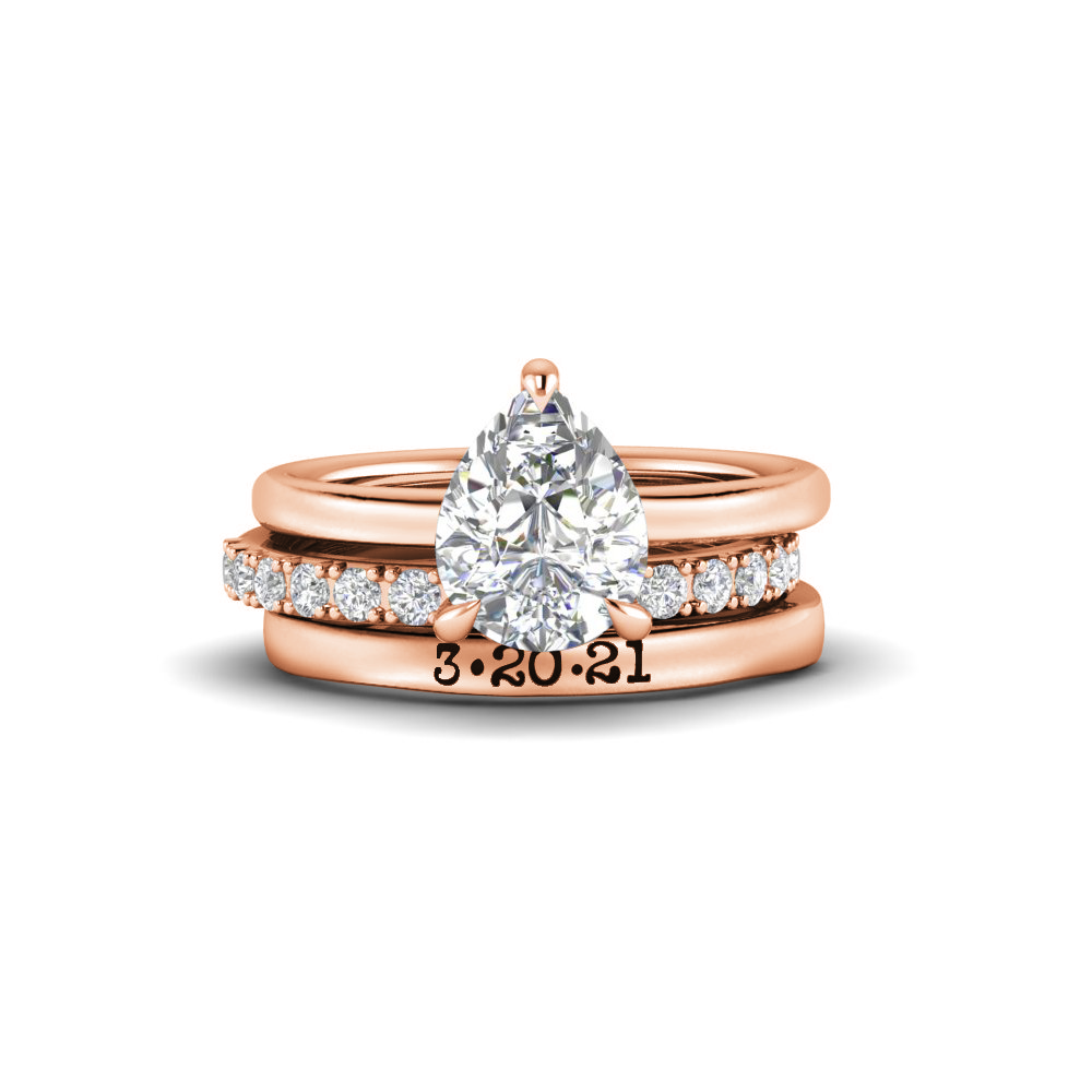 2.5 Ct Pear CZ Secret Halo Personalized Engagement Ring Stack